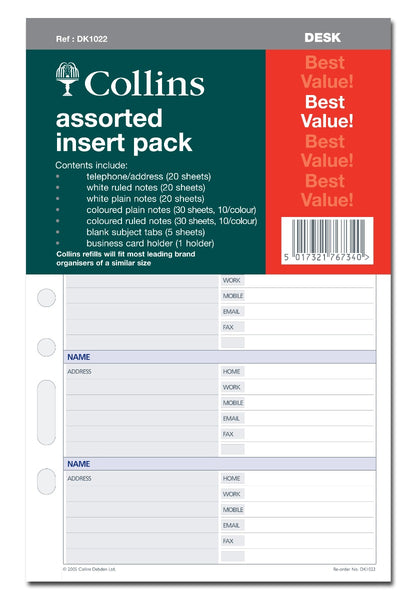 DK1022 - Collins Desk Organiser - Desk - Assorted Insert Pack Refill ...